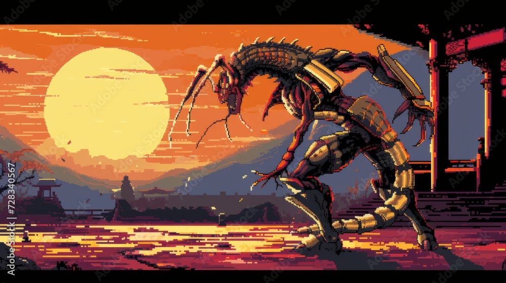8-Bit Scorpion: Mortal Kombat Pixel Art Stock Illustration | Adobe Stock
