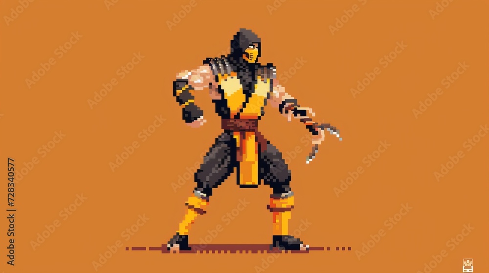 8-Bit Scorpion: Mortal Kombat Pixel Art Stock Illustration | Adobe Stock