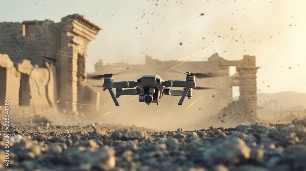 Modern warfare, soldiers using drones for strike and reconnaissance ...