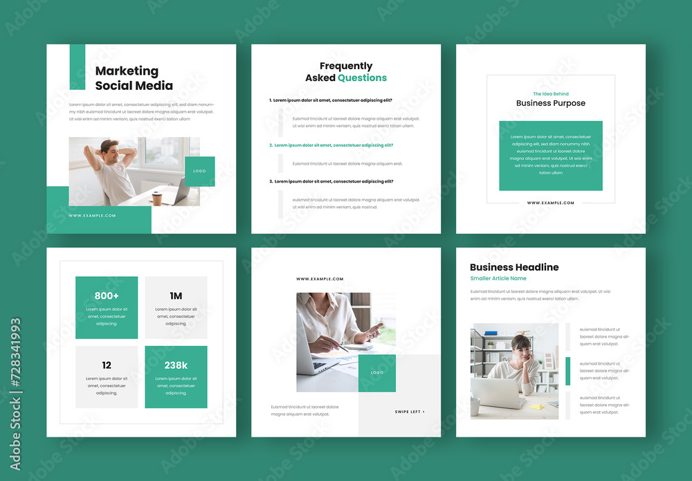 Elegant Business Social Media Layouts With Teal Accent Stock Template ...