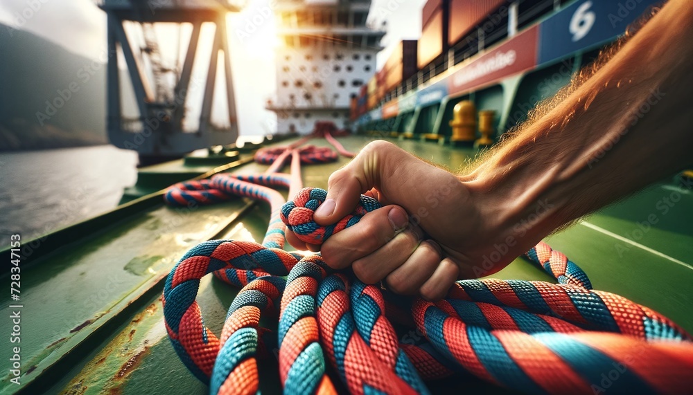 Zooming in on tying a polypropylene rope - Fingers skillfully knotting ... Zooming in on tying a polypropylene rope - Fingers skillfully knotting ...