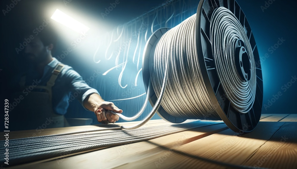 Zooming in on unrolling a steel pvc rope from a drum - The smooth ...