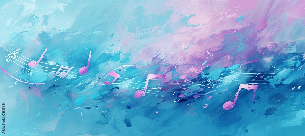 Dynamic abstract background with melodic music notes and signs forming ...