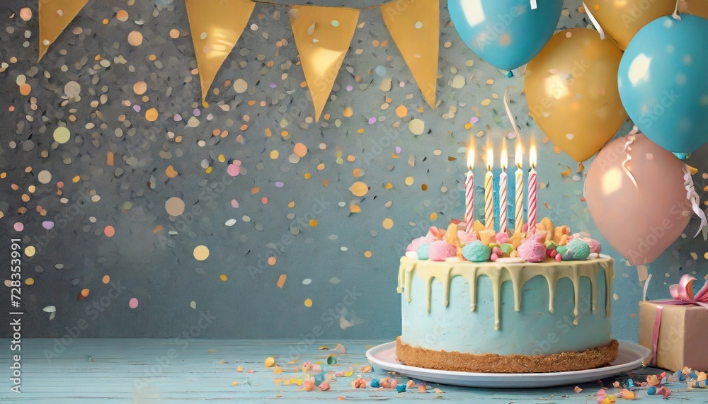 light pastel colored birthday background with a cake and candles on the ...
