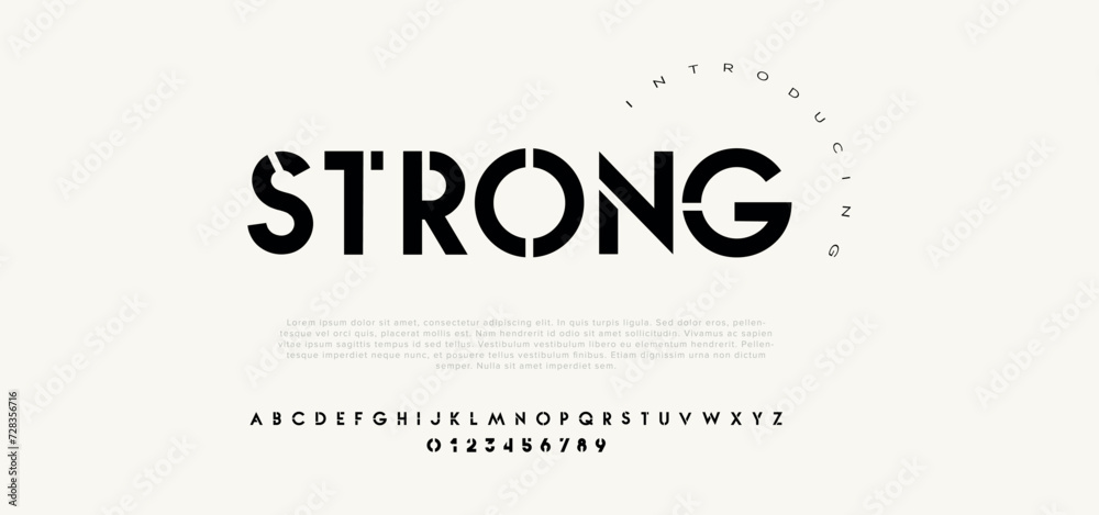 Strong modern techno sci fi display font, abstract geometric stencil ...