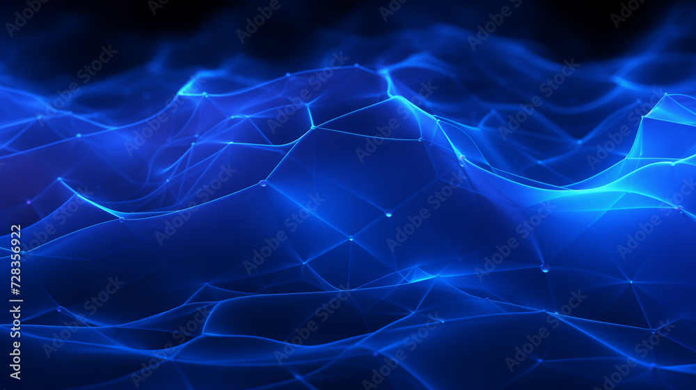 abstract background, blue glowing wireframe net, internet connectivity ...