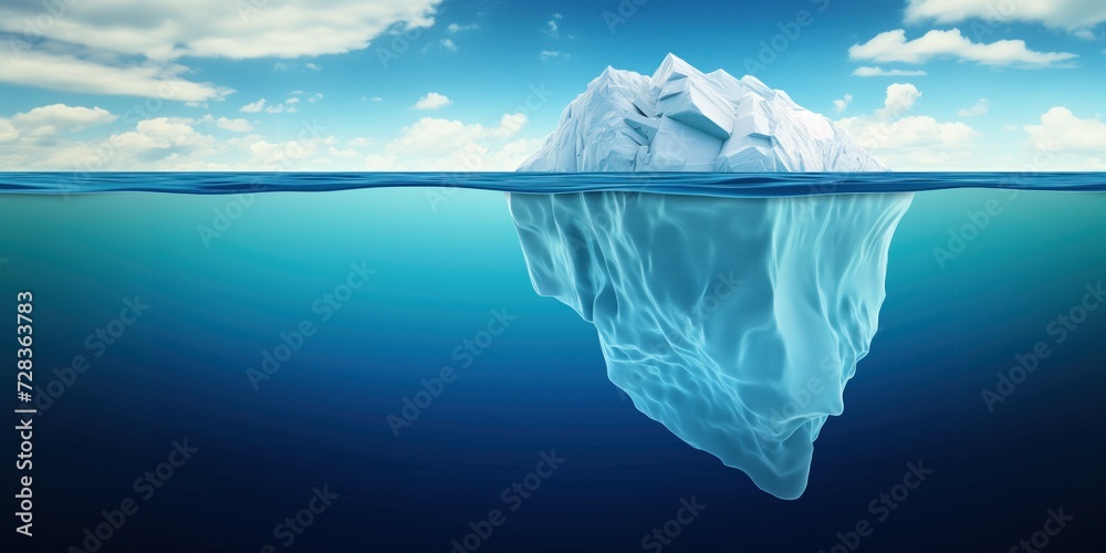 Amazing iceberg with a hidden iceberg underwater in the ocean. The tip ...