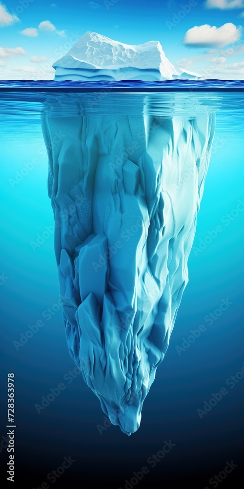Amazing iceberg with a hidden iceberg underwater in the ocean. The tip ...