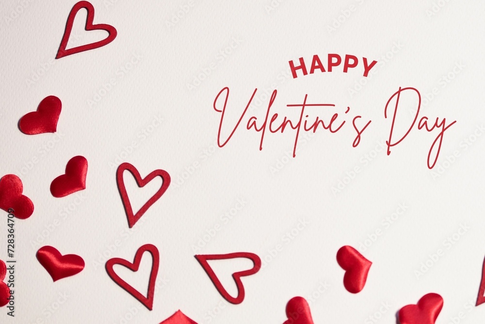 Happy Valentine's Day Poster or banner with cute font, sweet red hearts ...
