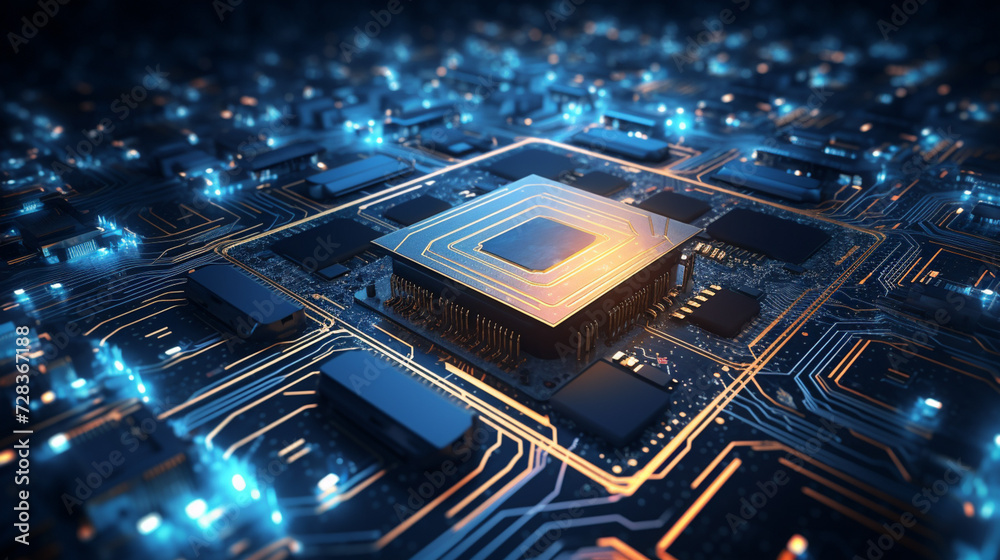 Advanced Technology Concept Visualization: Circuit Board CPU Processor Microchip Starting ...