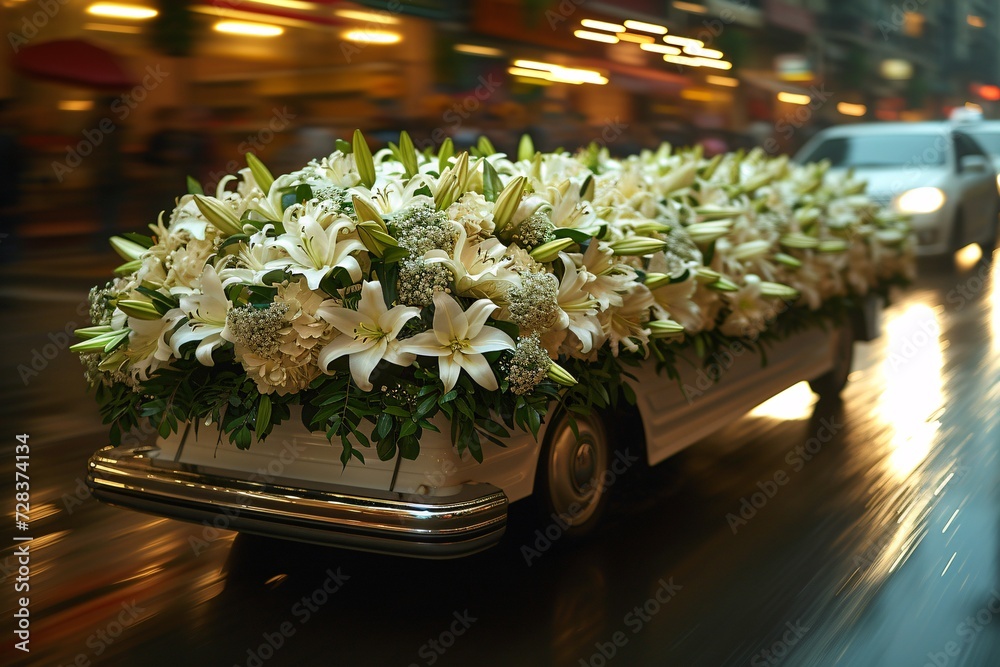 Flower Power A Bouquet of White Lilies in a Classic Car Generative AI ...