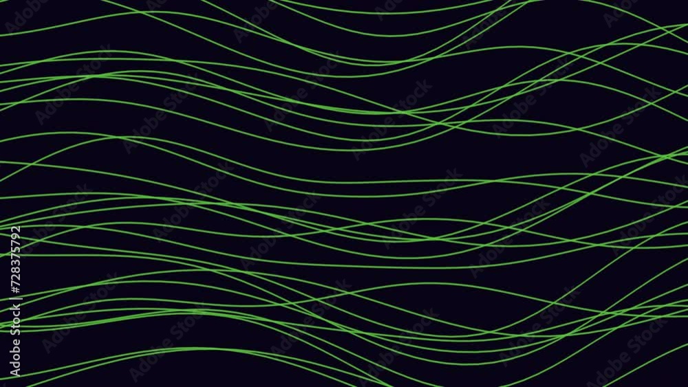 Green wave pattern on black background. Curved lines create a sense of ...