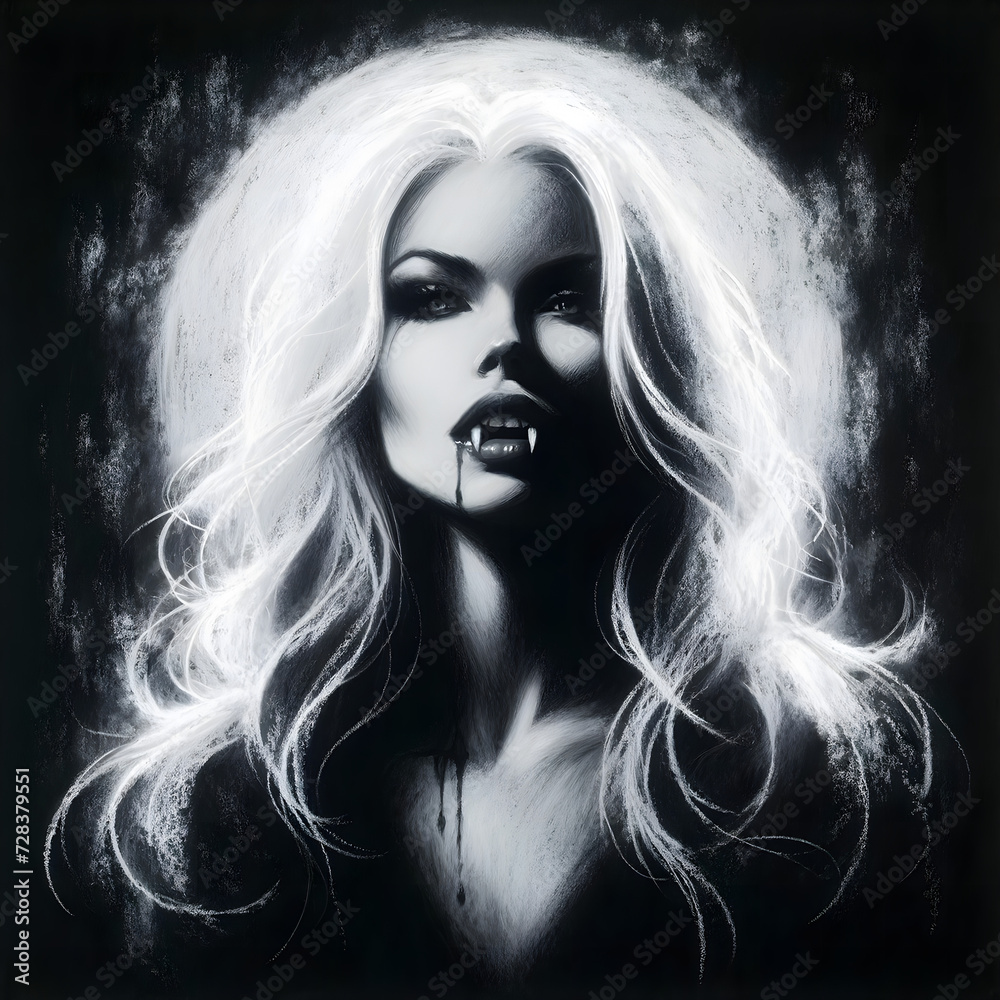 Black and White charcoal style drawing of a beautiful pale female ...