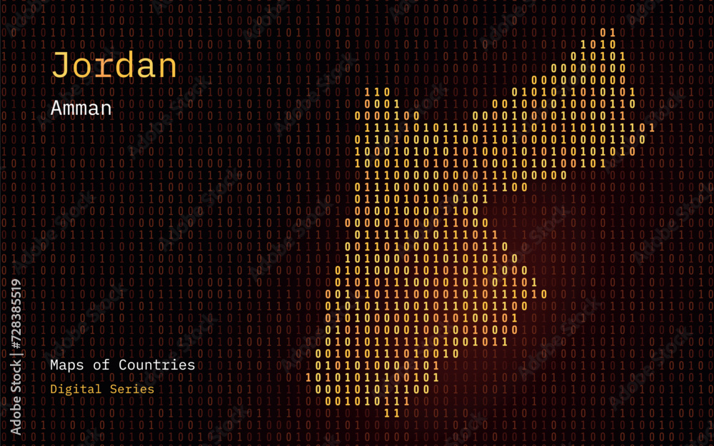 Jordan Map Shown in Binary Code Pattern. TSMC. Blue Matrix numbers ...