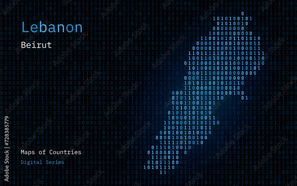 Lebanon Map Shown in Binary Code Pattern. TSMC. Blue Matrix numbers ...