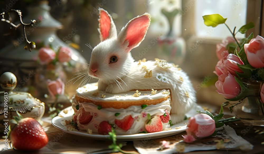 easter bunny and easter eggs,cute two bunnies on the grass and colorful ...