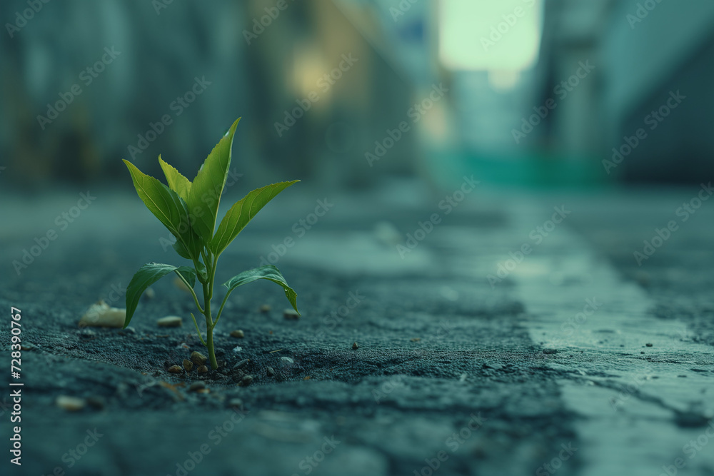 A Tenacious Green Sprout Emerges Through the Unyielding Asphalt Jungle ...