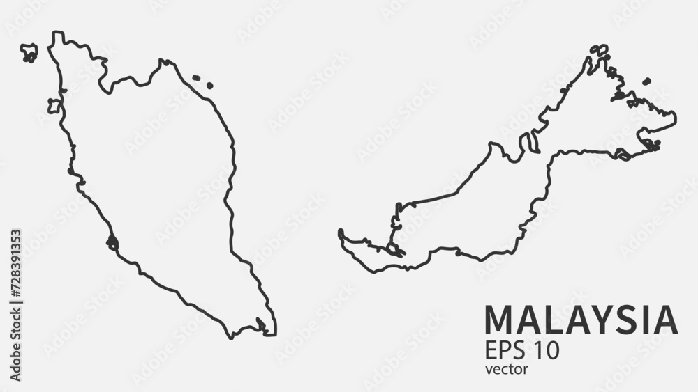 Vector line map of Malaysia. Vector design isolated on white background ...