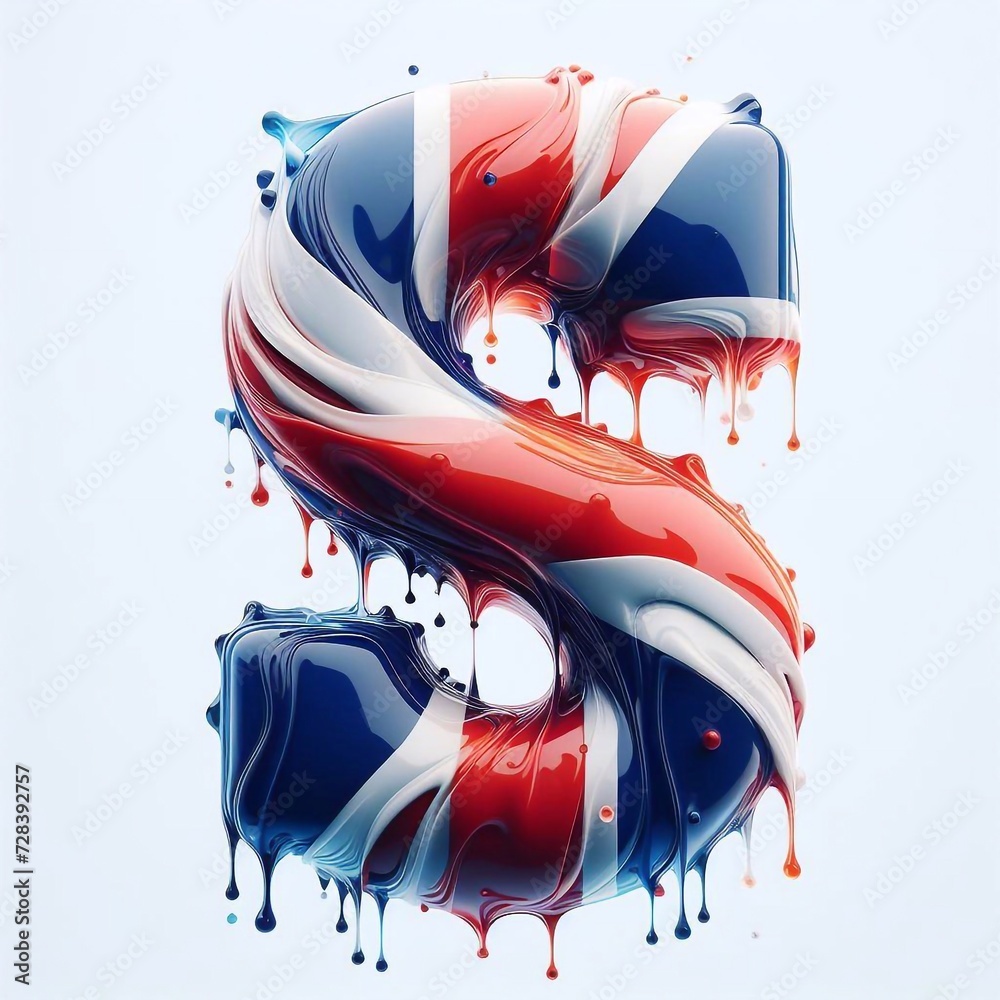 Glasss letter S in color of United Kingdom flag. AI generated ...