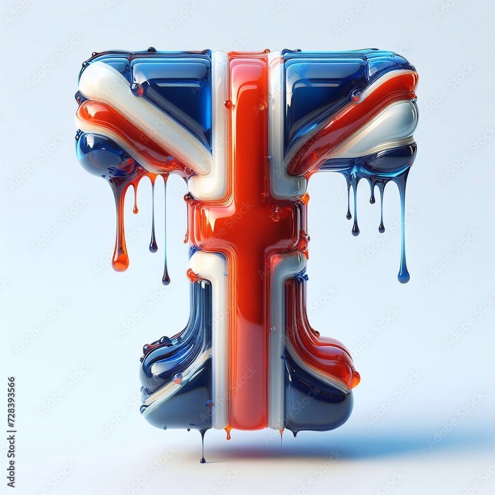 Glasss letter T in color of United Kingdom flag. AI generated ...