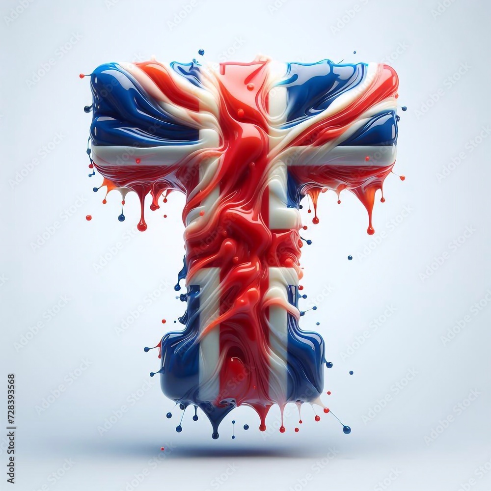 Glasss letter T in color of United Kingdom flag. AI generated ...