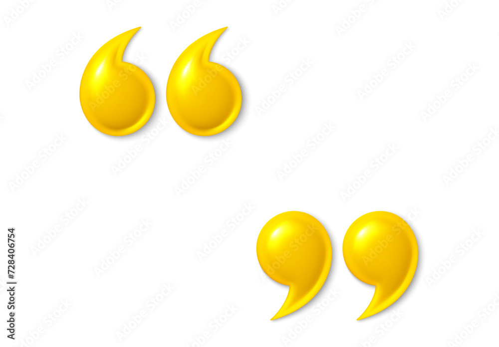 Double quote mark 3d icons. Set of quotation marks, yellow double comma ...