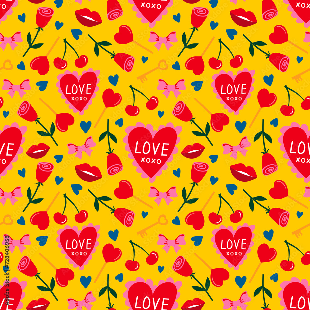 Seamless love pattern. Red love heart seamless illustration print. Cute ...