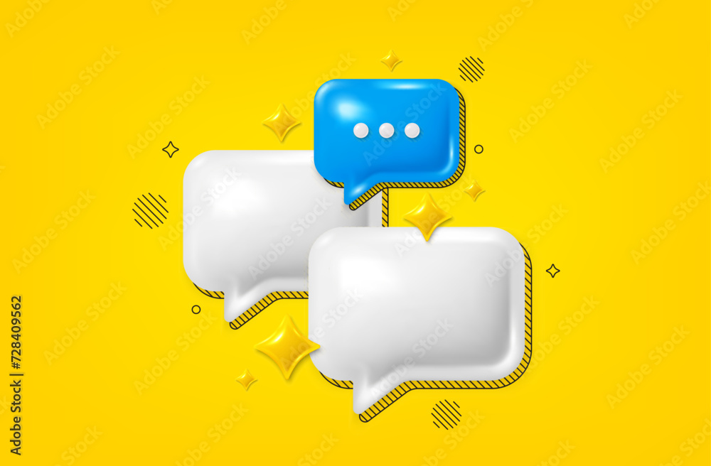 Speech bubble 3d icon. Chat dialog comment with ellipsis icon. Talk ...