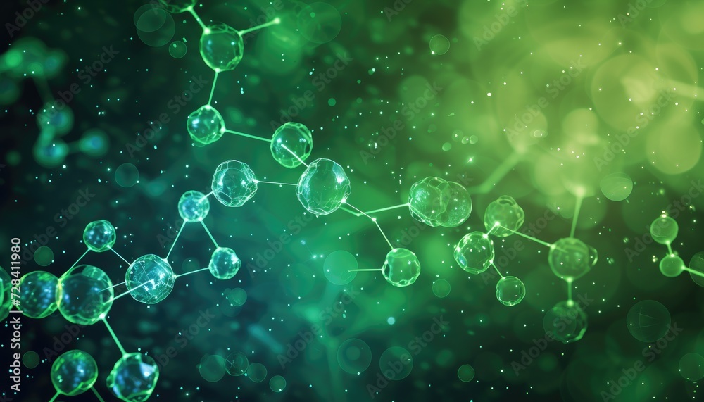 Abstract green molecules background, chemical compounds for pharmacy or ...