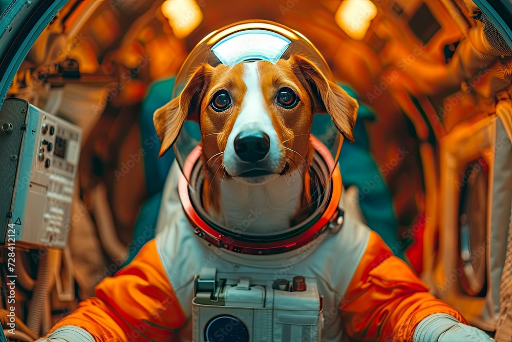 Ilustracja Stock: Dog in space. Pet Jack Russell dressed in a spacesuit ...