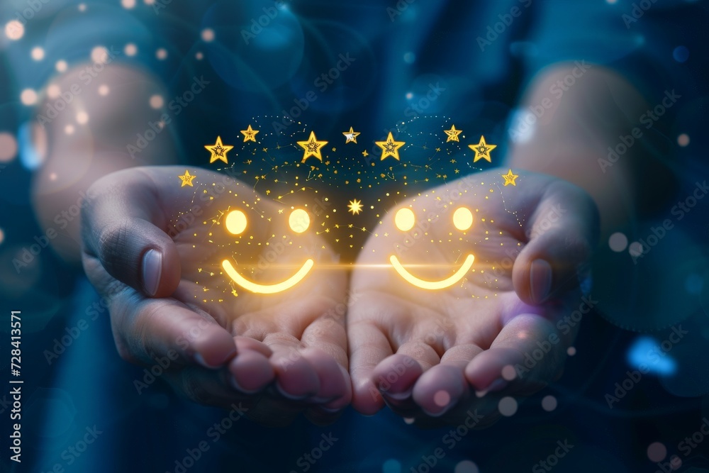 Smiling Emoji in concert Smiley, Vector Design gut reaction. Star ...