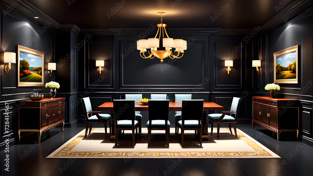 dining room icon 3d vector clipart isolated on black background. luxury ...