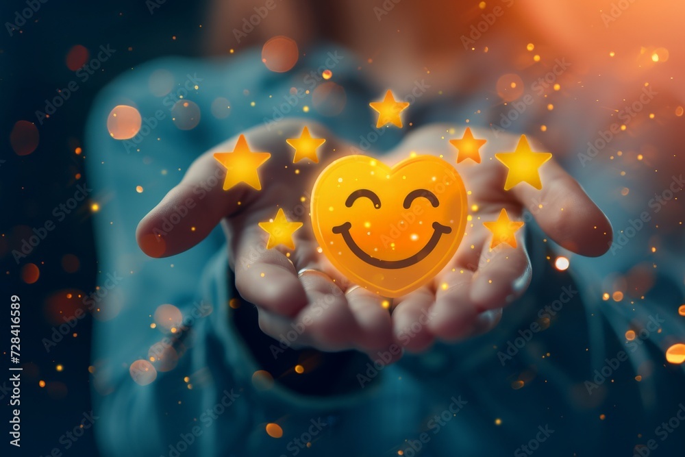 Smiling Emoji survey Smiley, Vector Design customer engagement. Star ...