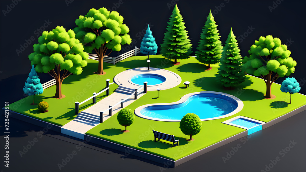 park icon 3d vector clipart isolated on a black background. top view ...