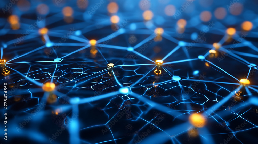 Blockchain digital chain with code and figures like a network of mining ...