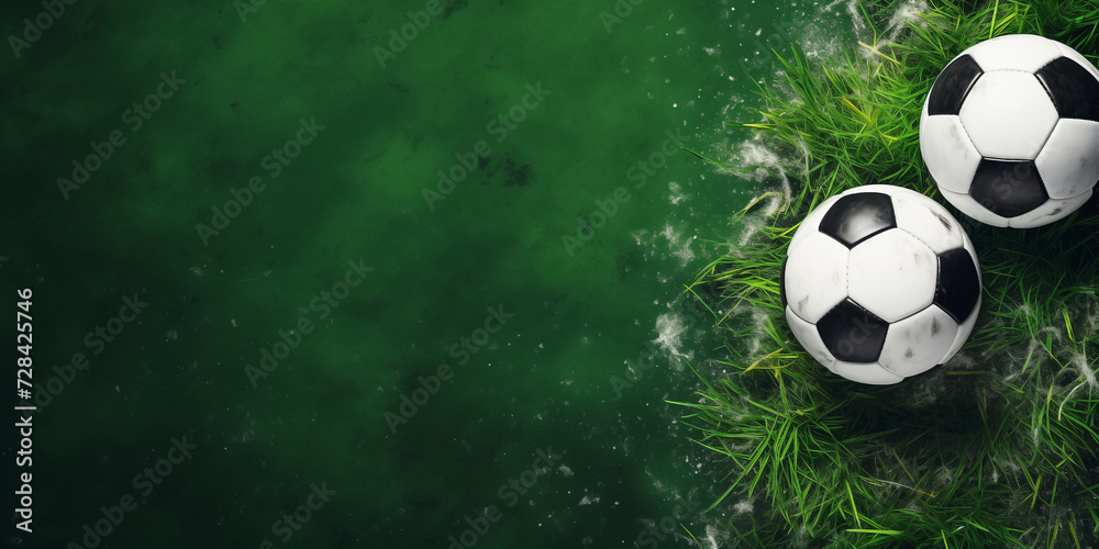Sports style border design with soccer balls and grass background ...
