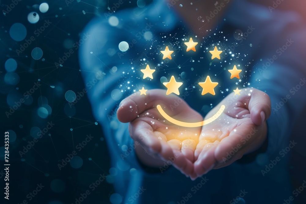 Experience excellent customer services happy smile, smiley face icon ...