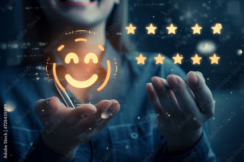 Experience excellent customer services happy smile, smiley face icon ...