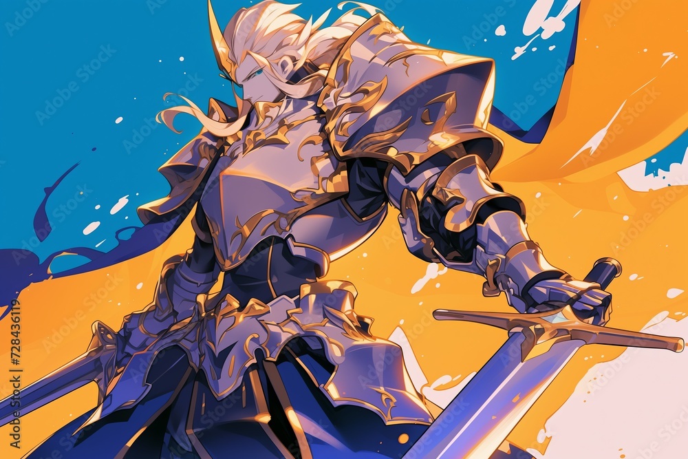 Valiant Knight, Clad In Animeinspired Armor, Wields Sword And Shield ...