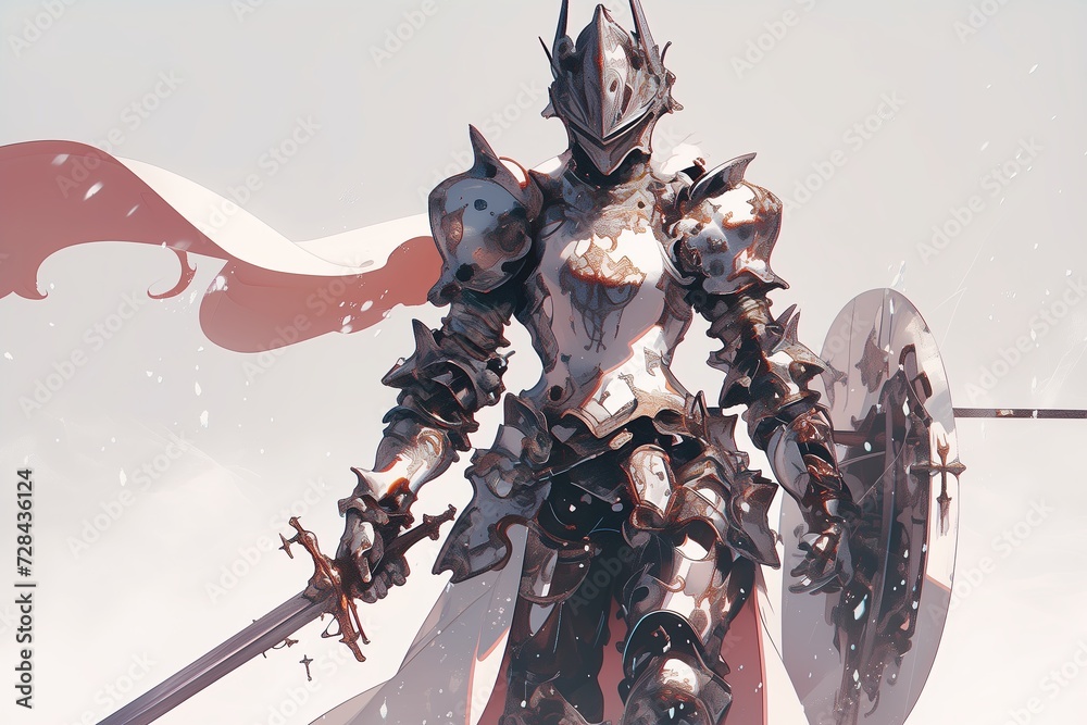 Valiant Knight, Clad In Animeinspired Armor, Wields Sword And Shield ...