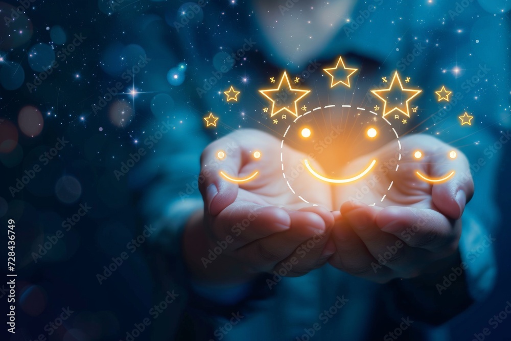 Experience excellent customer services happy smile, smiley face icon ...