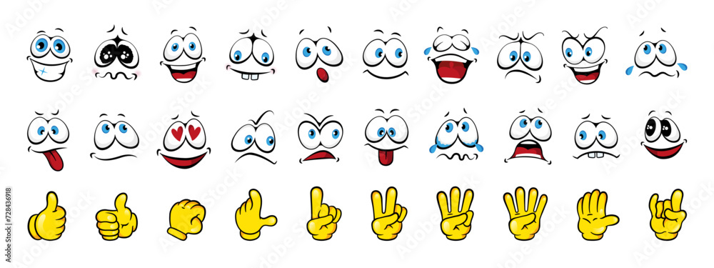 Cartoon Facial Expressions Set on an isolated background. A collection ...