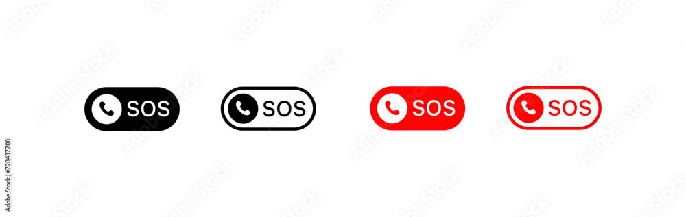 SOS handset button icons. Phone SOS buttons. Silhouette and flat style ...