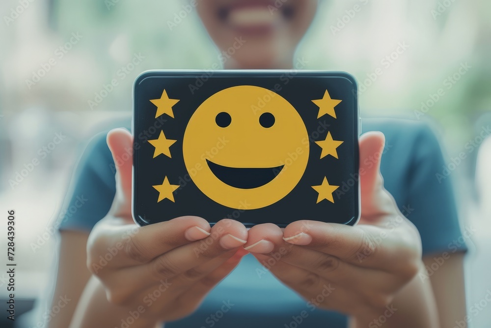 Experience excellent customer services happy smile, smiley face icon ...