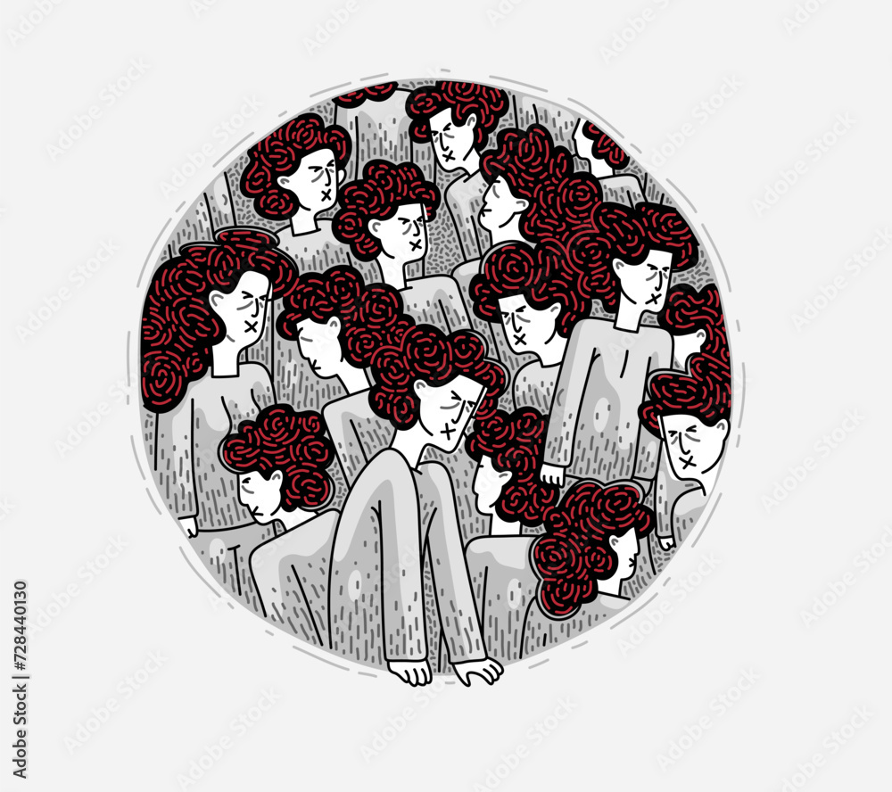 Totalitarian society and slaves, vector illustration of people with ...