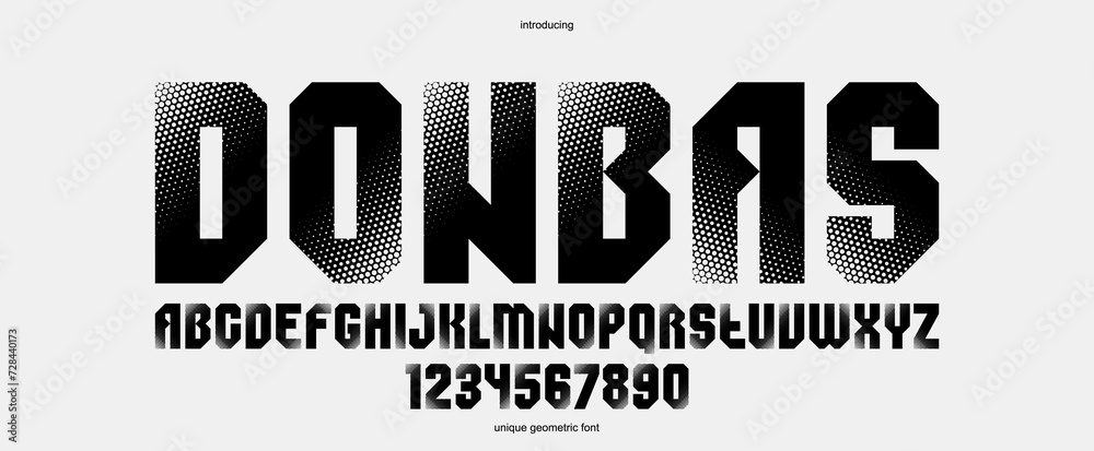 Halftone dotted geometric brutal and bold typeface for logos and ...