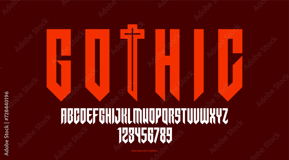 Sharp and bold vector display condensed font for logos, gothic or heavy ...