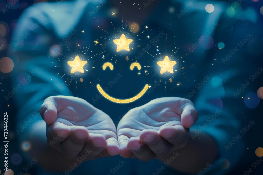 Experience excellent customer services happy smile, smiley face icon ...