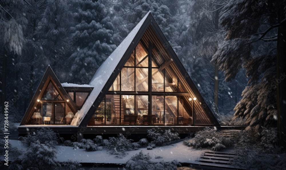 Timber cabin made from oak wood, with pitched roof and refined ...