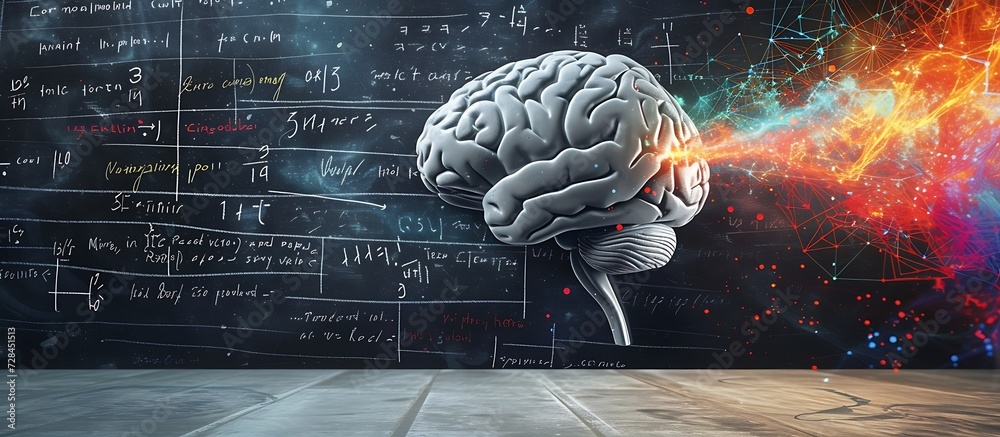 a human brain with mathematical equations in the background ...